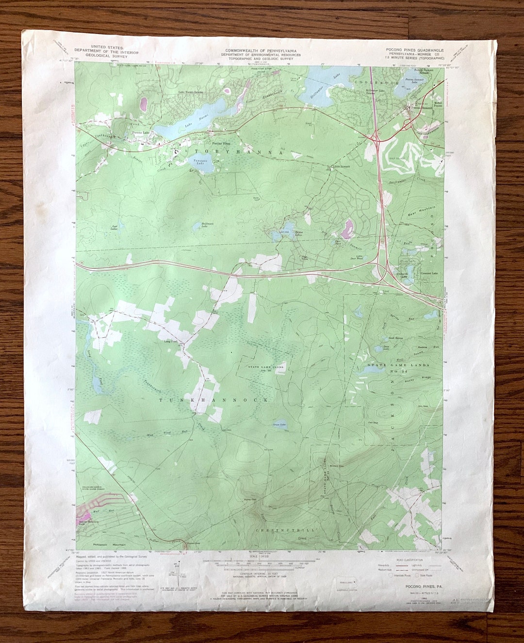 Antique Pocono Pines, Pennsylvania 1966 US Geological Survey ...