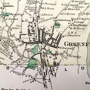 Antique 1871 Greenfield & Gill, Massachusetts Map From F.W. Beers Atlas ...