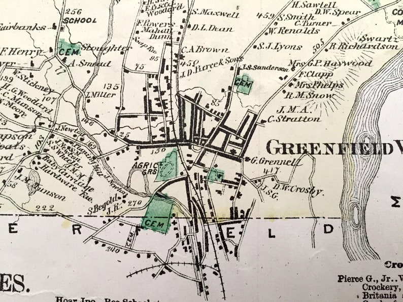 Antique 1871 Greenfield & Gill Massachusetts Map From F.W. - Etsy