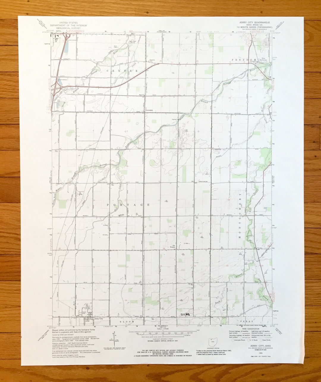 Antique Jerry City, Ohio 1969 US Geological Survey Topographic Map ...