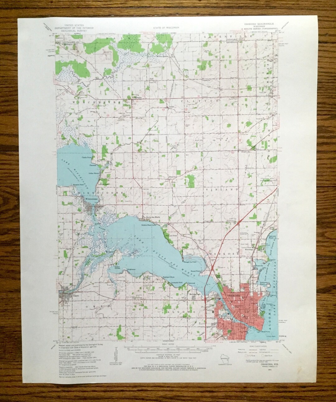 Antique Oshkosh, Wisconsin 1961 US Geological Survey Topographic Map ...