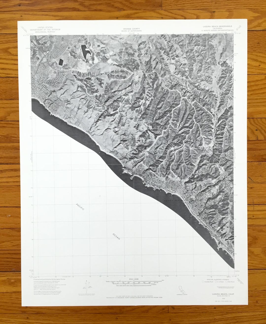 Antique Laguna Beach, California 1974 US Geological Survey Orthophoto ...