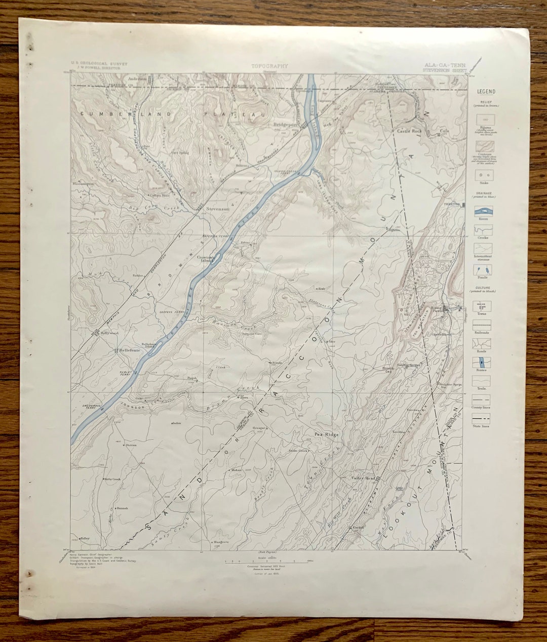 Antique Stevenson, Alabama 1895 US Geological Survey Topographic Map ...