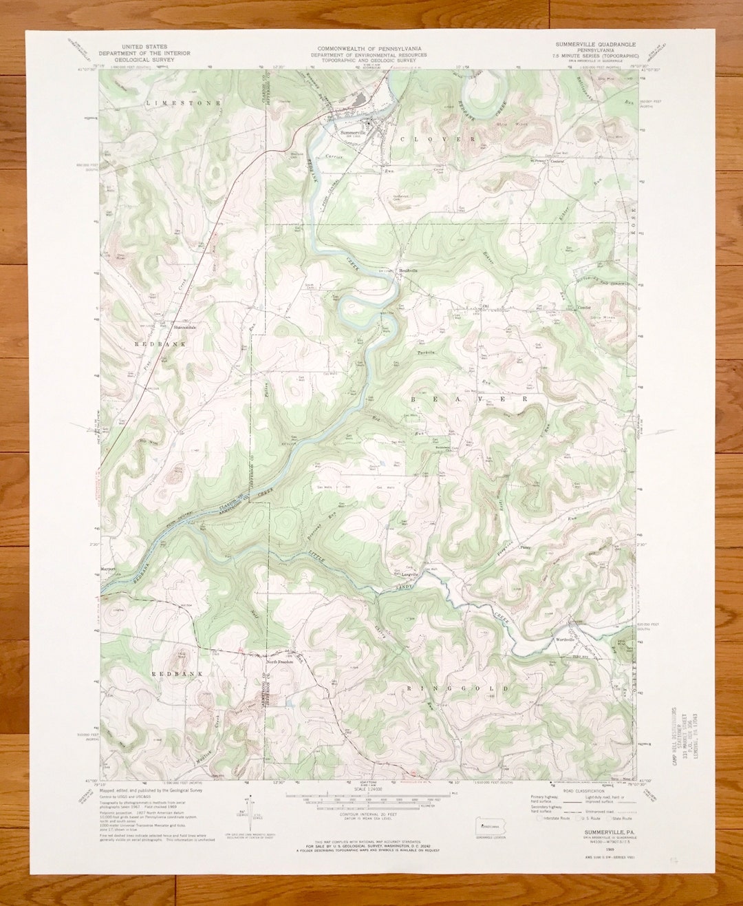 Antique Summerville, Pennsylvania 1969 US Geological Survey Topographic ...