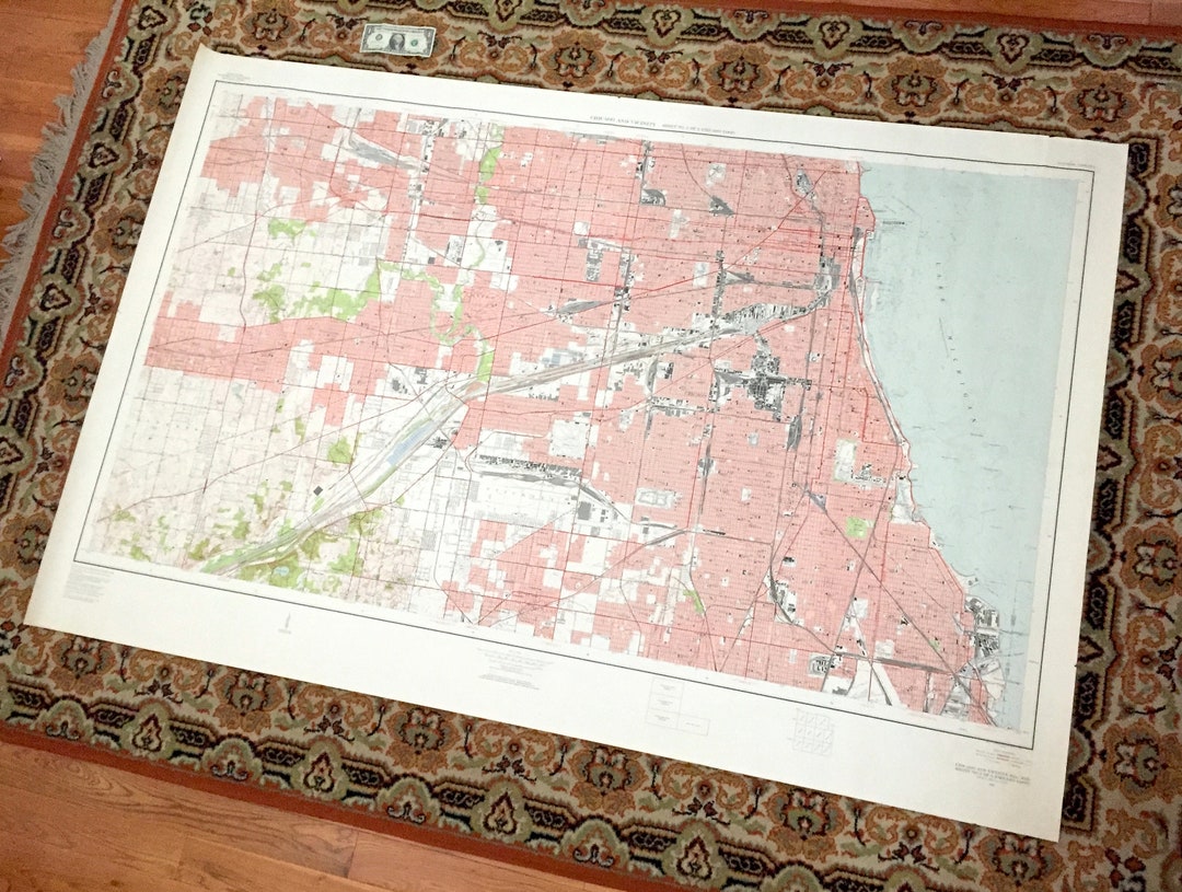 Antique Chicago, Illinois 1953 WALL SIZE US Geological Survey ...