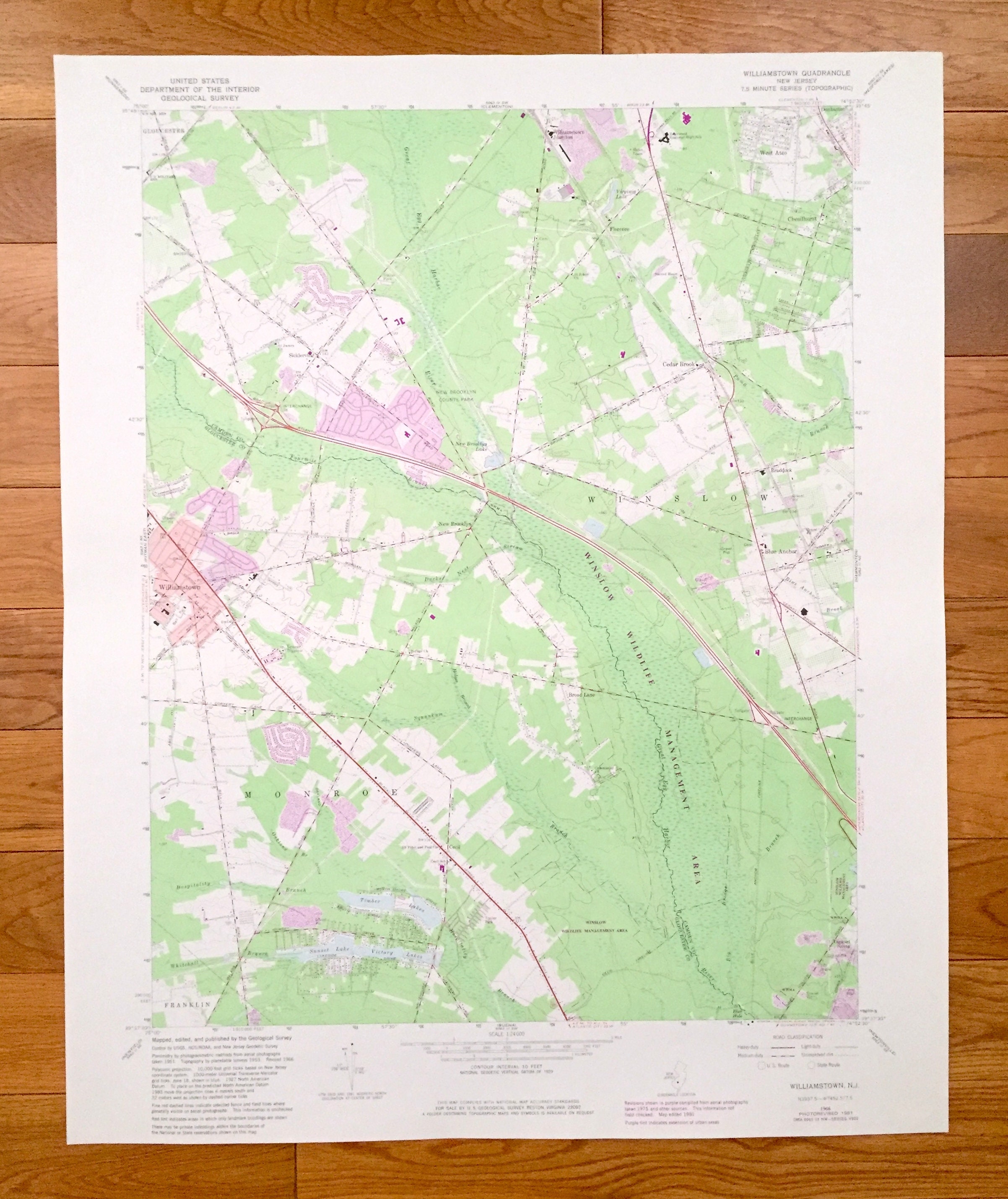 Antique Williamstown, New Jersey 1966 US Geological Survey Topographic ...