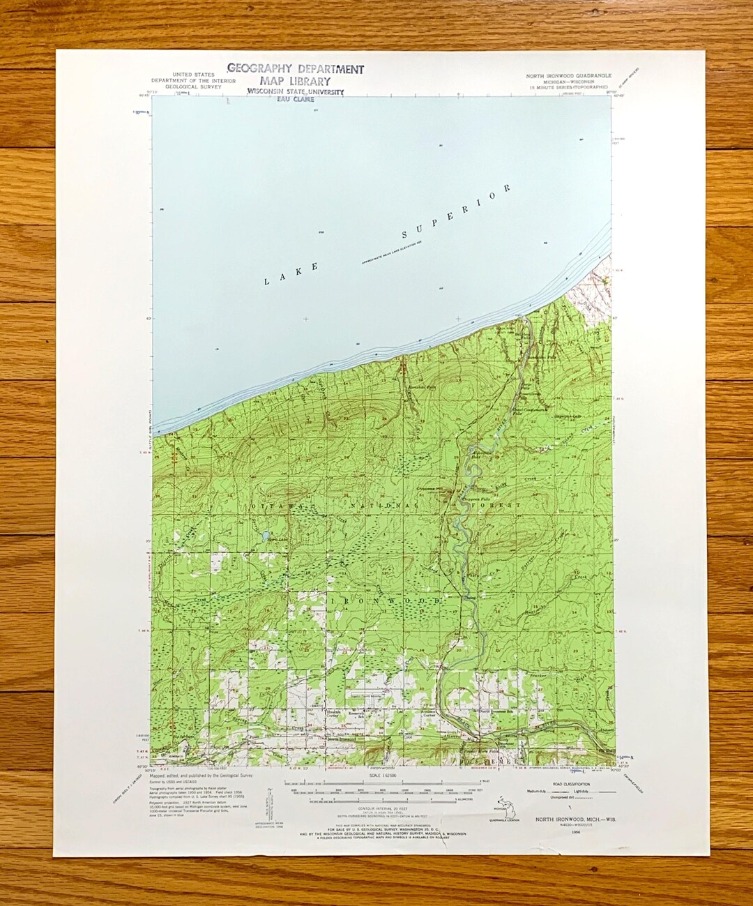 Antique North Ironwood, Michigan 1956 US Geological Survey Topographic ...