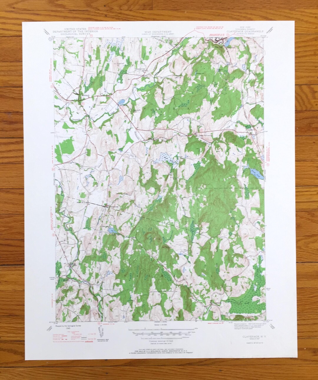 Antique Claverack, New York 1947 US Geological Survey Topographic Map ...