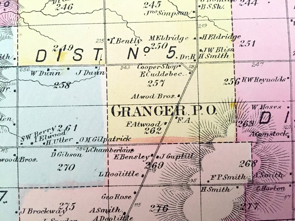 Antique 1869 Granger, New York Map From D.G. Beers Atlas of Allegany ...