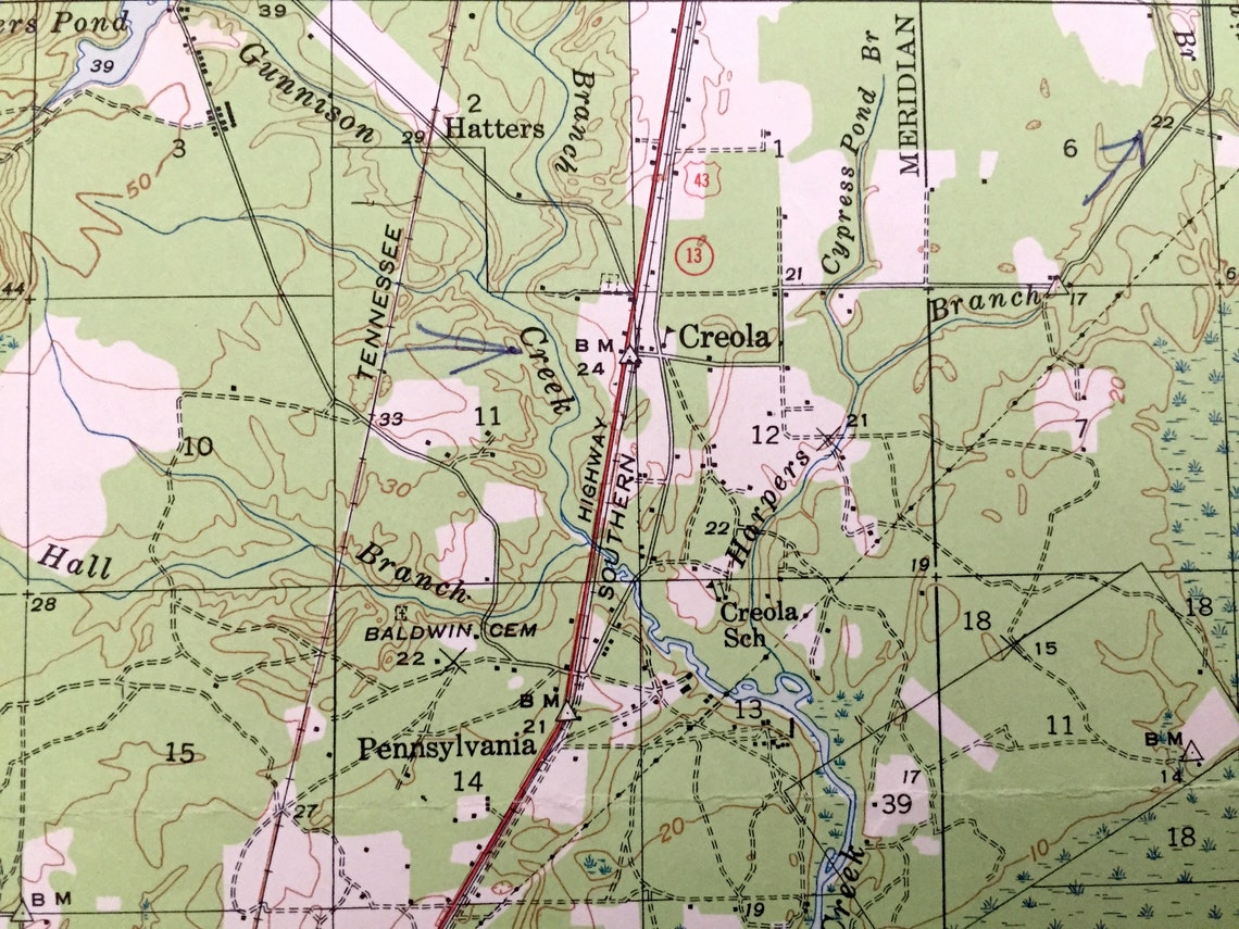 Antique Creola, Alabama 1941 US Geological Survey Topographic Map ...