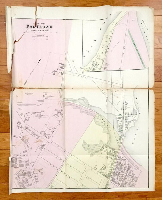Antique 1871 Portland Maine Map From F.W. Beers Atlas of | Etsy