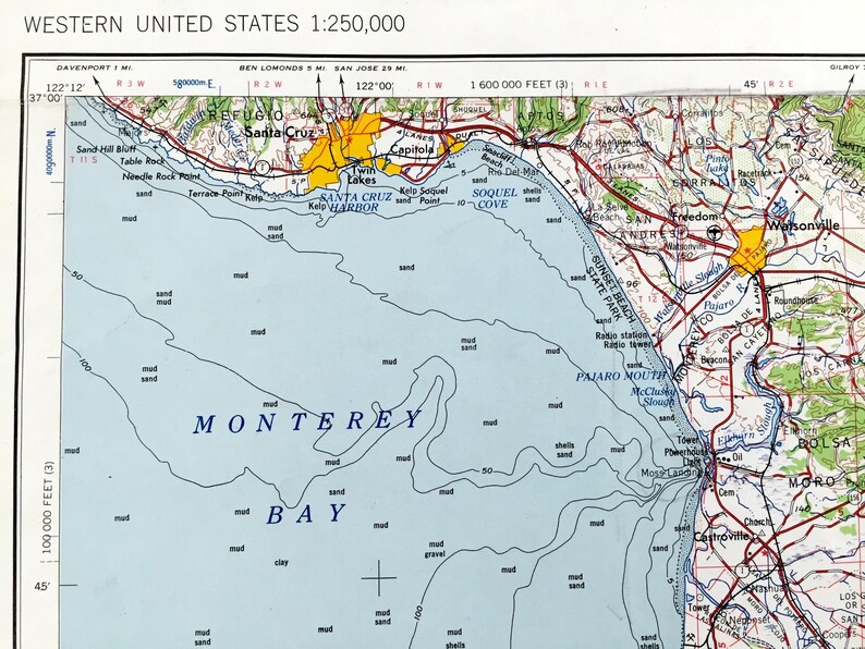 Antique Monterey, California 1958 US Geological Survey Topographic Map ...