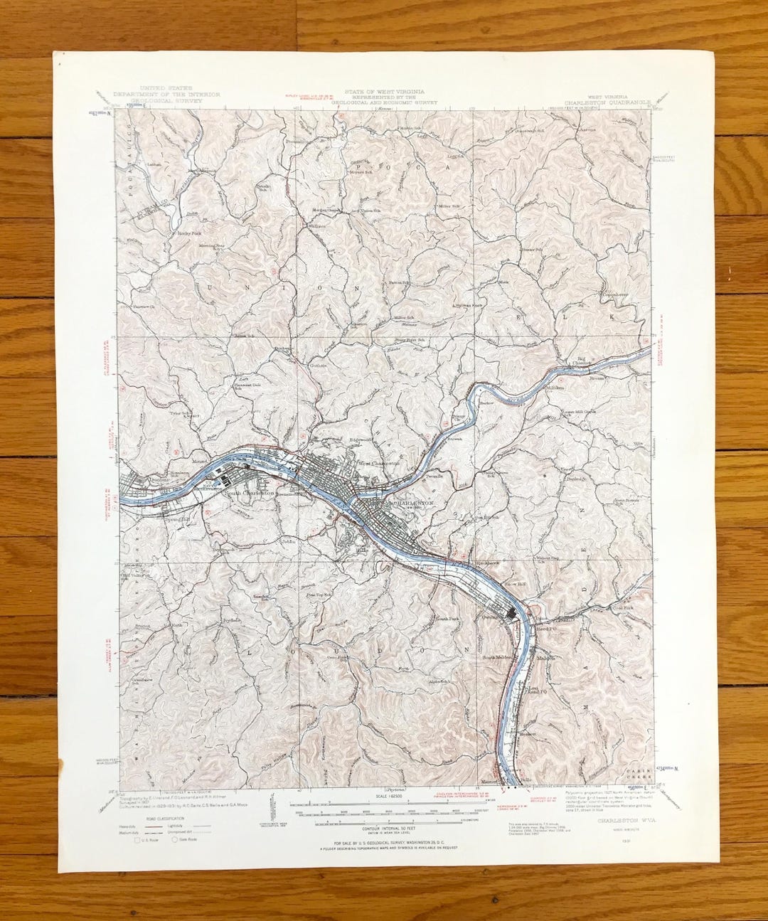 Antique Charleston, West Virginia 1931 US Geological Survey Topographic ...