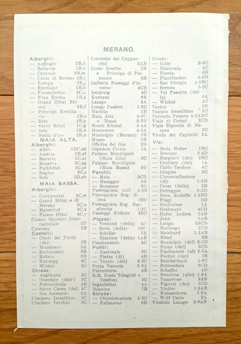 Antique 1937 Merano, Italy Map From Muirhead's Blue Guides & Baedekers ...