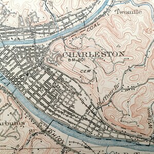 Antique Charleston, West Virginia 1909 US Geological Survey Topographic ...