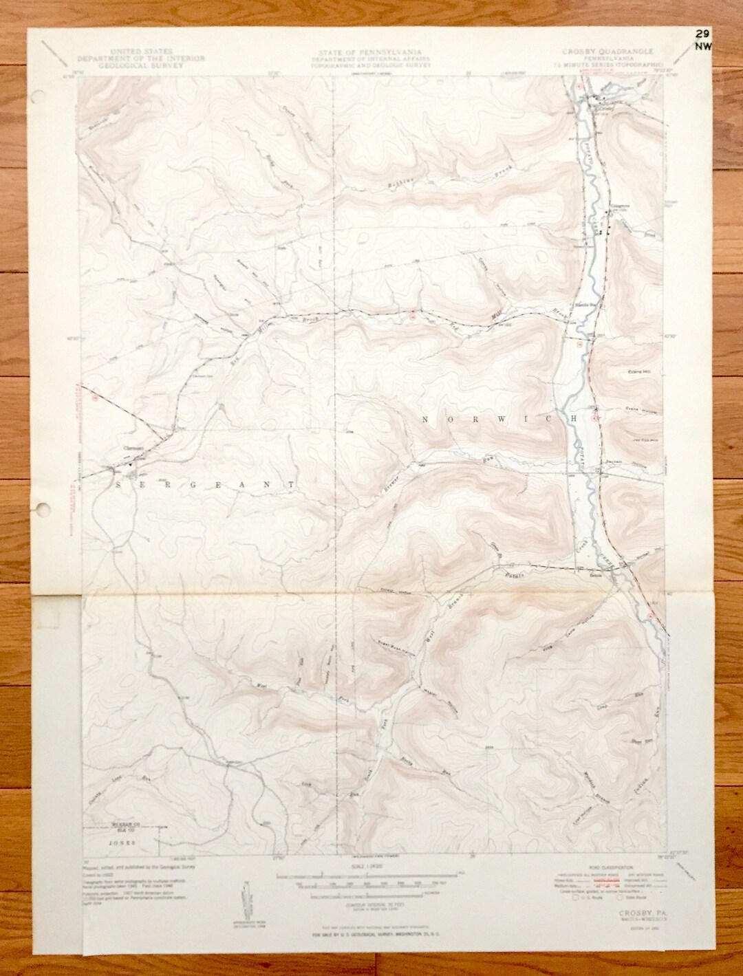 Antique Crosby, Pennsylvania 1950 US Geological Survey Topographic Map ...