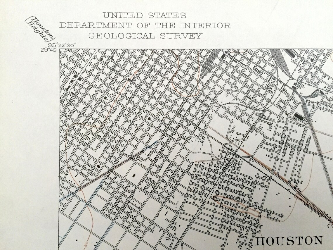 Antique Houston, Texas 1922 US Geological Survey Topographic Map ...