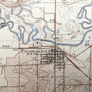 Antique Pecatonica, Illinois 1936 US Geological Survey Topographic Map ...