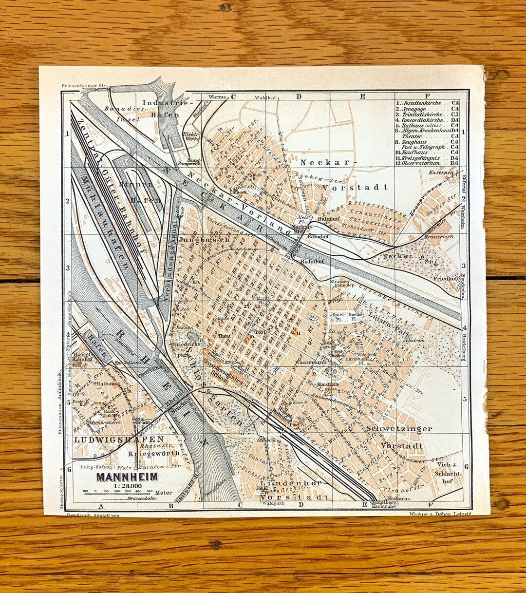 Antique 1911 Mannheim, Germany Map From Baedekers Guide Atlas Baden ...