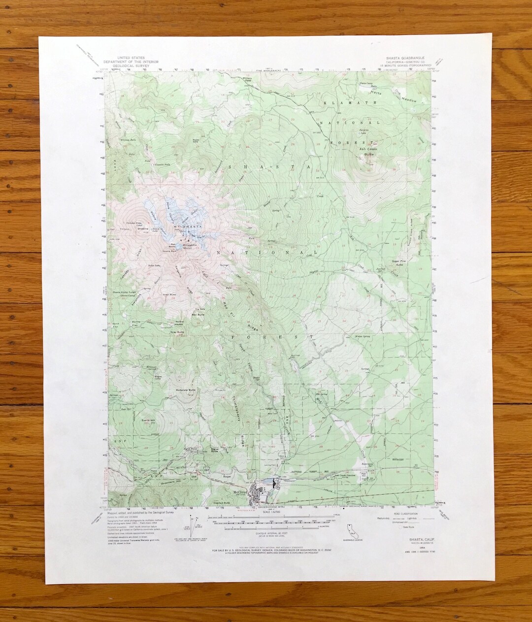 Antique Mount Shasta, California 1954 US Geological Survey Topographic ...