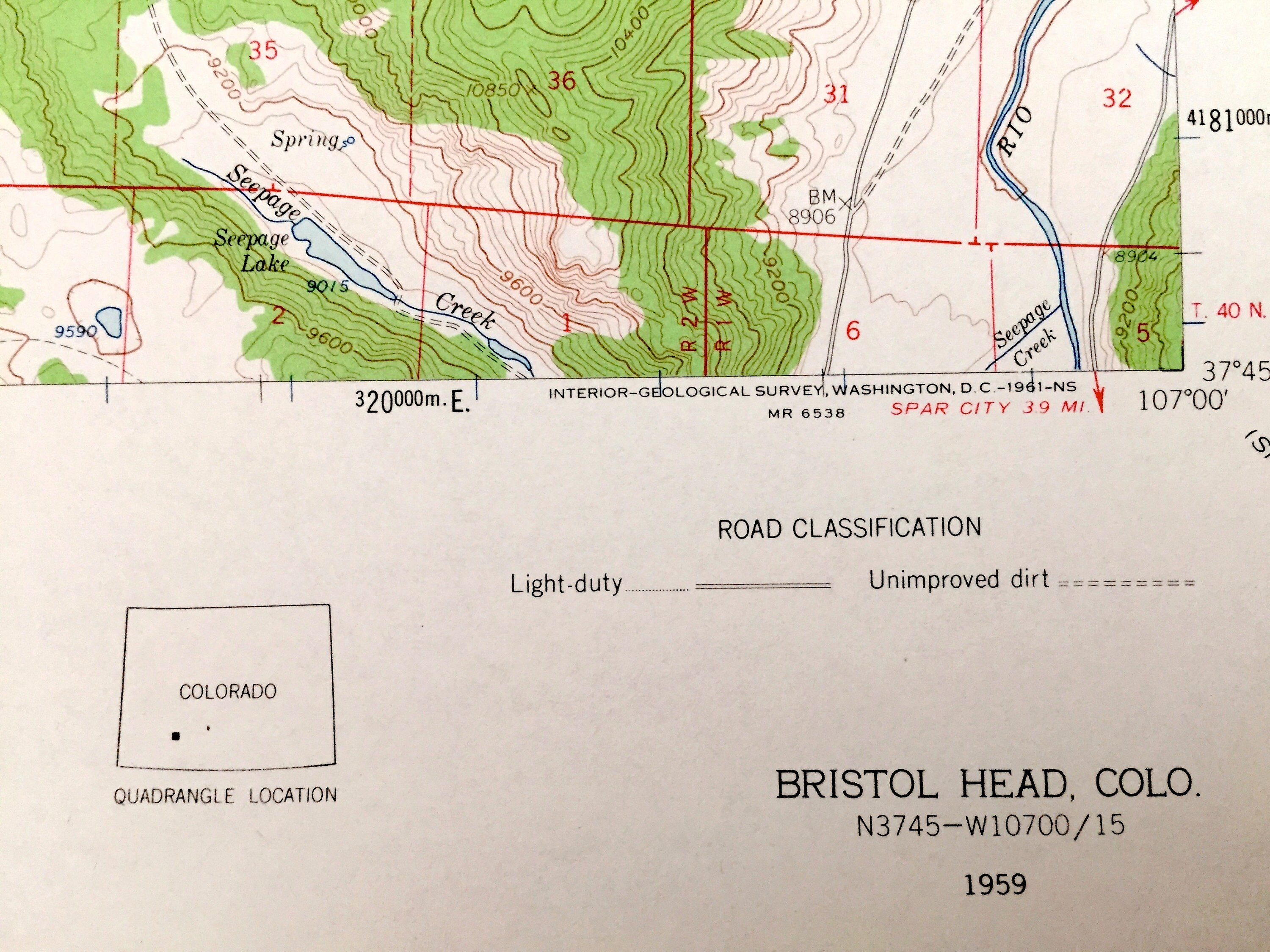 Antique Bristol Head, Colorado 1959 US Geological Survey Topographic ...