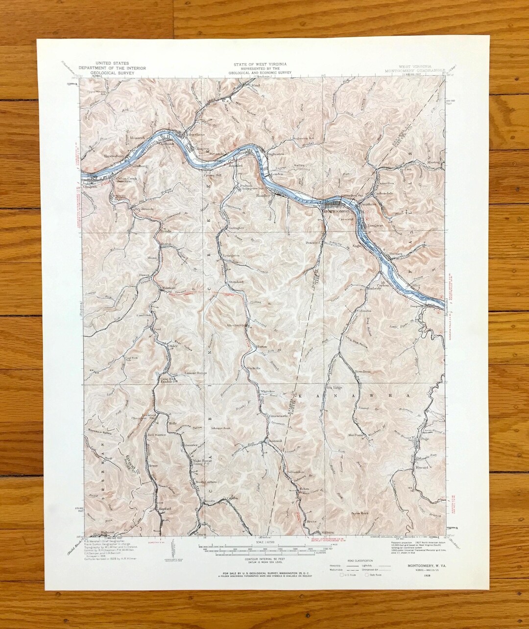 Antique Montgomery, West Virginia 1928 US Geological Survey Topographic ...