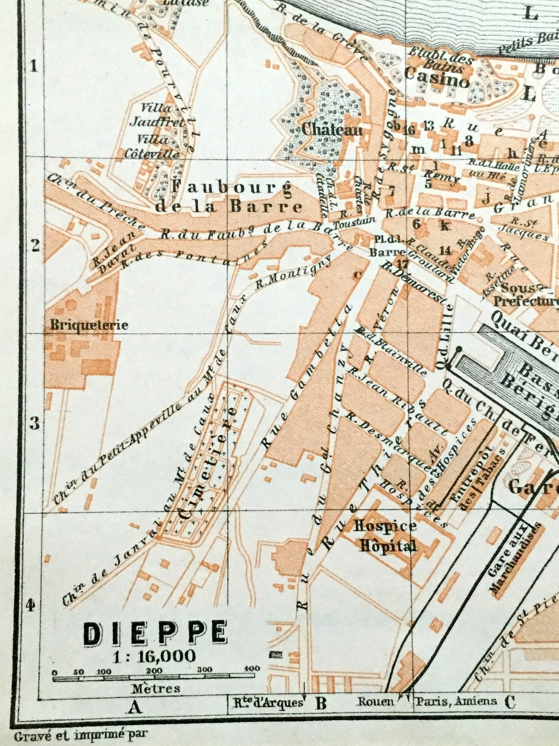 Antique 1909 Dieppe France Map From Baedekers Guide Atlas | Etsy