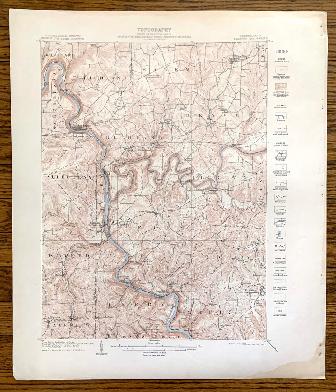 Antique Foxburg, Pennsylvania 1908 US Geological Survey Topographic Map ...