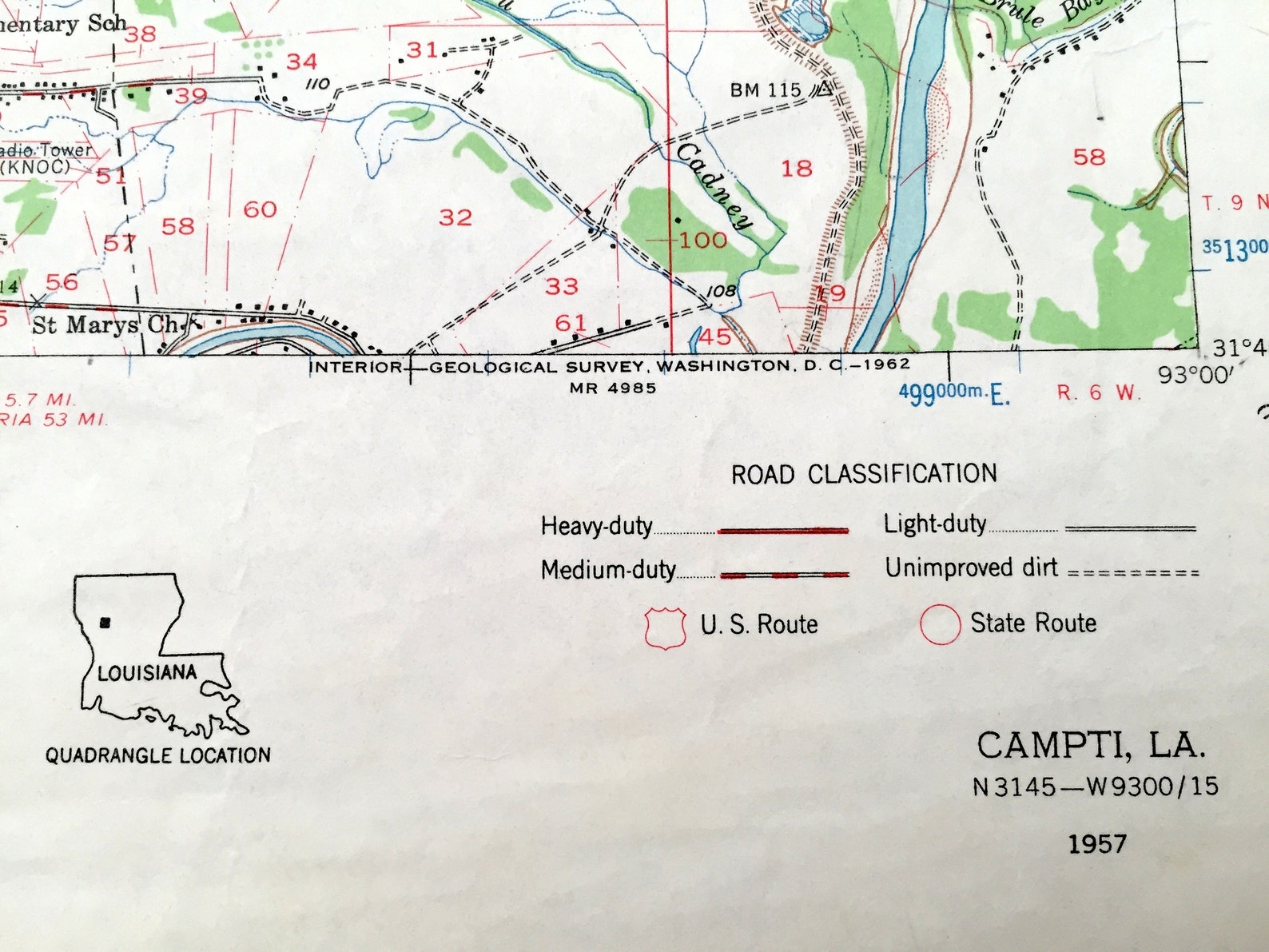 Antique Campti, Louisiana 1957 US Geological Survey Topographic Map ...