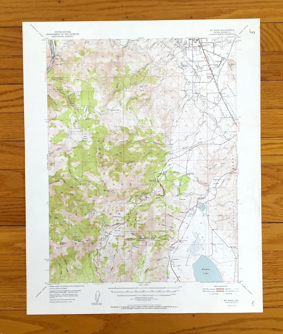 Antique Mt Rose, Nevada 1952 US Geological Survey Topographic Map ...