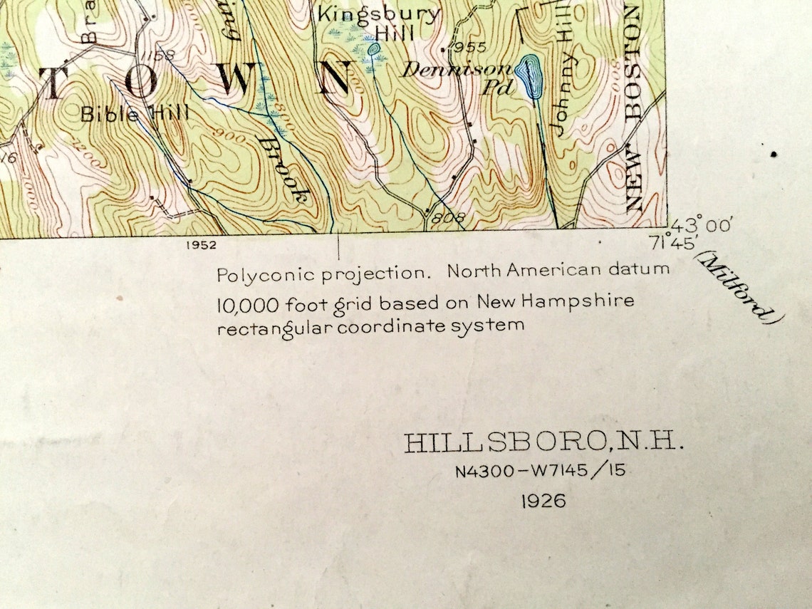 Antique Hillsboro, New Hampshire 1926 US Geological Survey Topographic ...