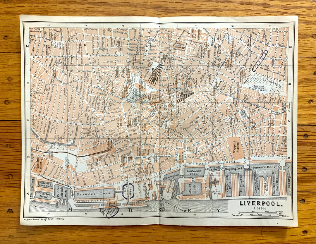 Antique 1906 Liverpool, England Map From Baedekers Atlas of Great ...
