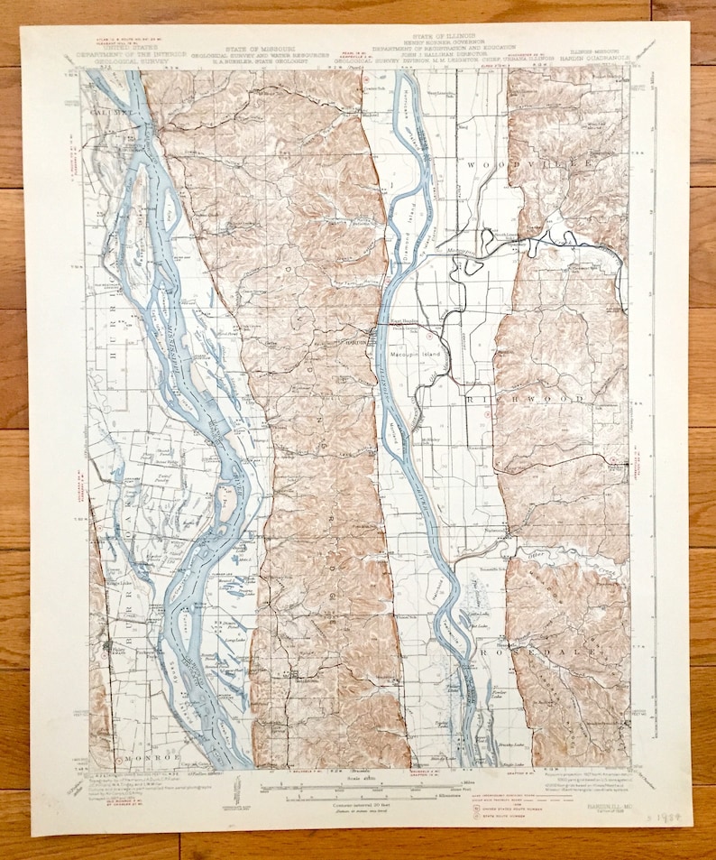 Antique Hardin, Illinois 1938 US Geological Survey Topographic Map ...
