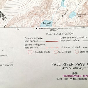 Antique Fall River Pass, Colorado 1958 US Geological Survey Topographic ...