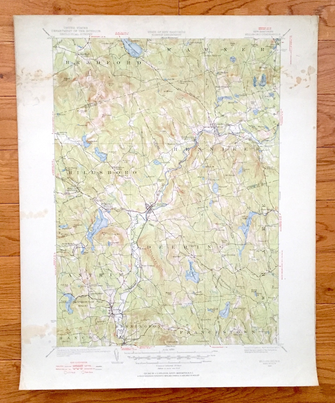 Antique Hillsboro, New Hampshire 1926 US Geological Survey Topographic ...