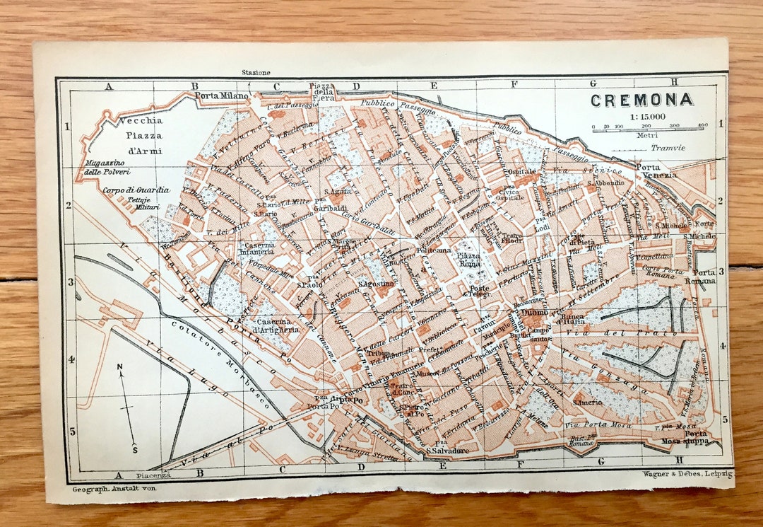 Antique 1904 Cremona, Italy Map From Baedekers Guide – Lombardy, Emilia ...