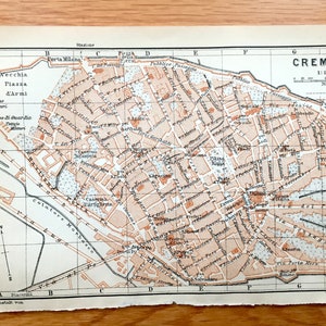 Antique 1904 Cremona, Italy Map From Baedekers Guide – Lombardy, Emilia ...