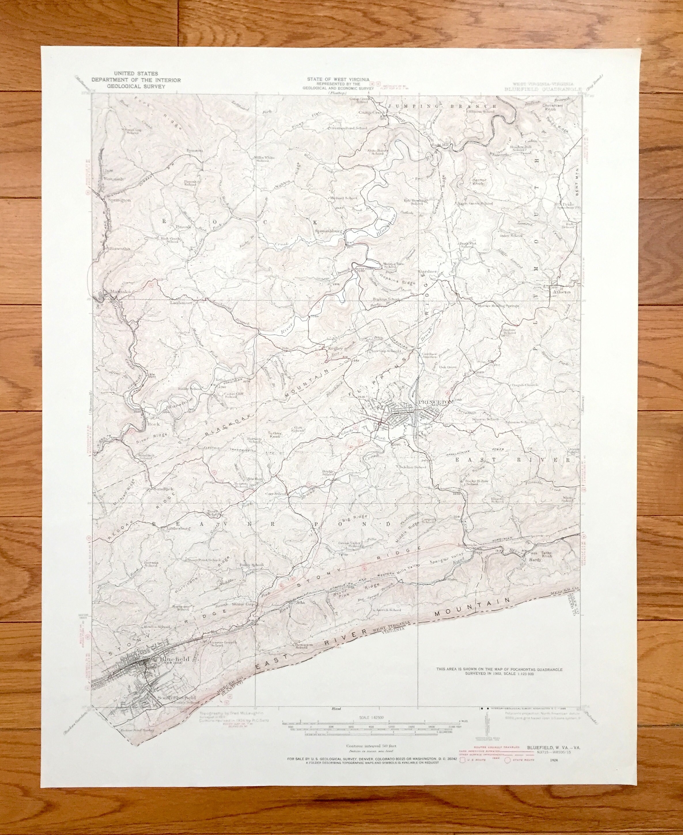 Antique Bluefield, West Virginia 1924 US Geological Survey Topographic ...