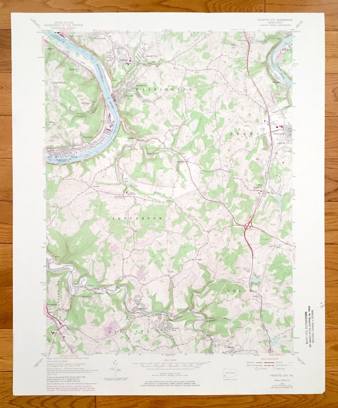 Antique Fayette City, Pennsylvania 1954 US Geological Survey ...