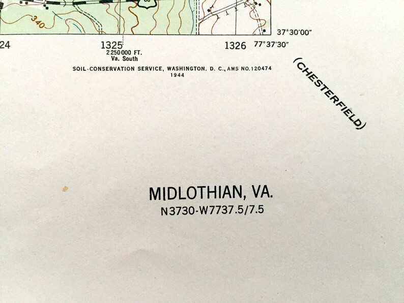 Antique Midlothian Virginia 1944 US Army Topographic Map | Etsy