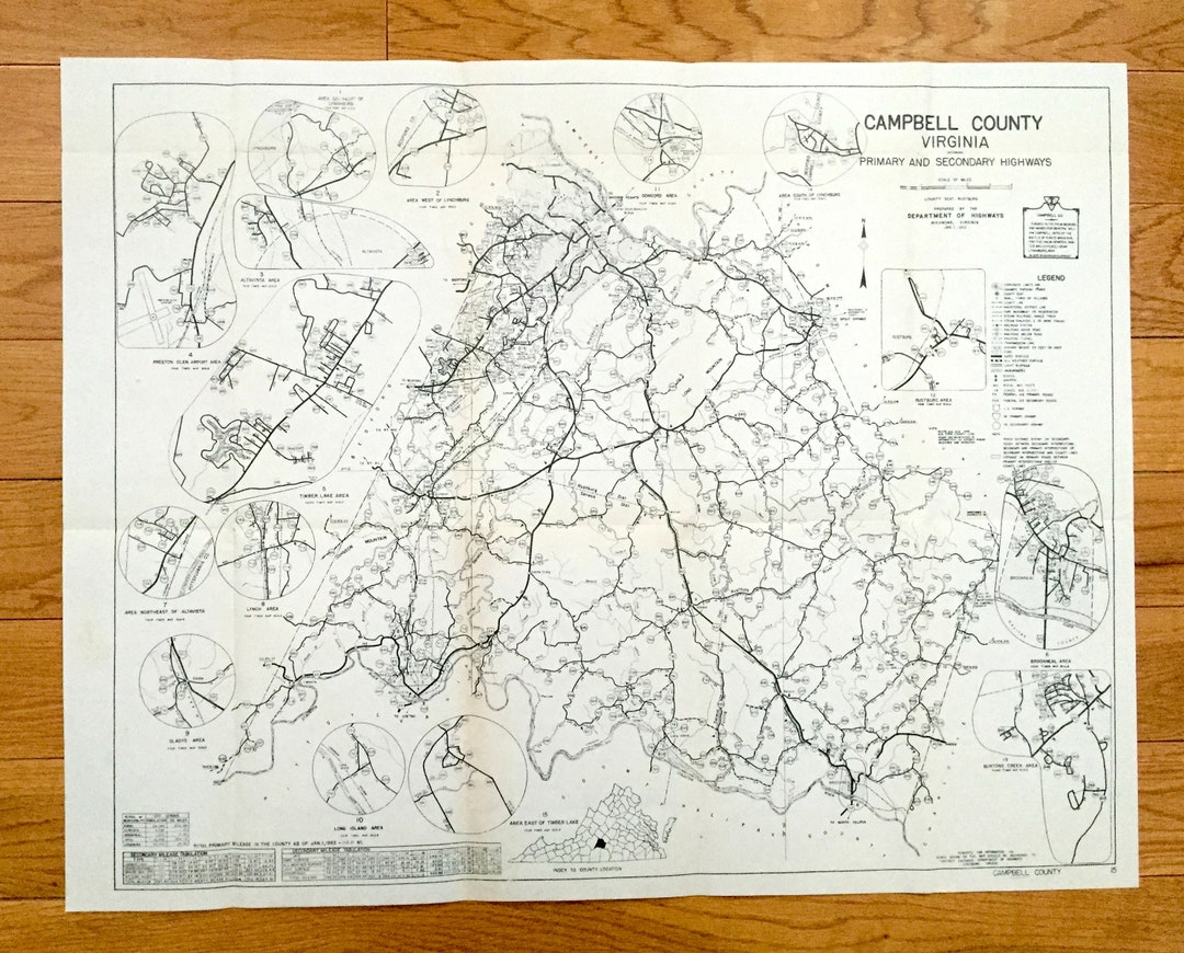 Antique Campbell County, Virginia 1963 Highway Map – Rustburg ...