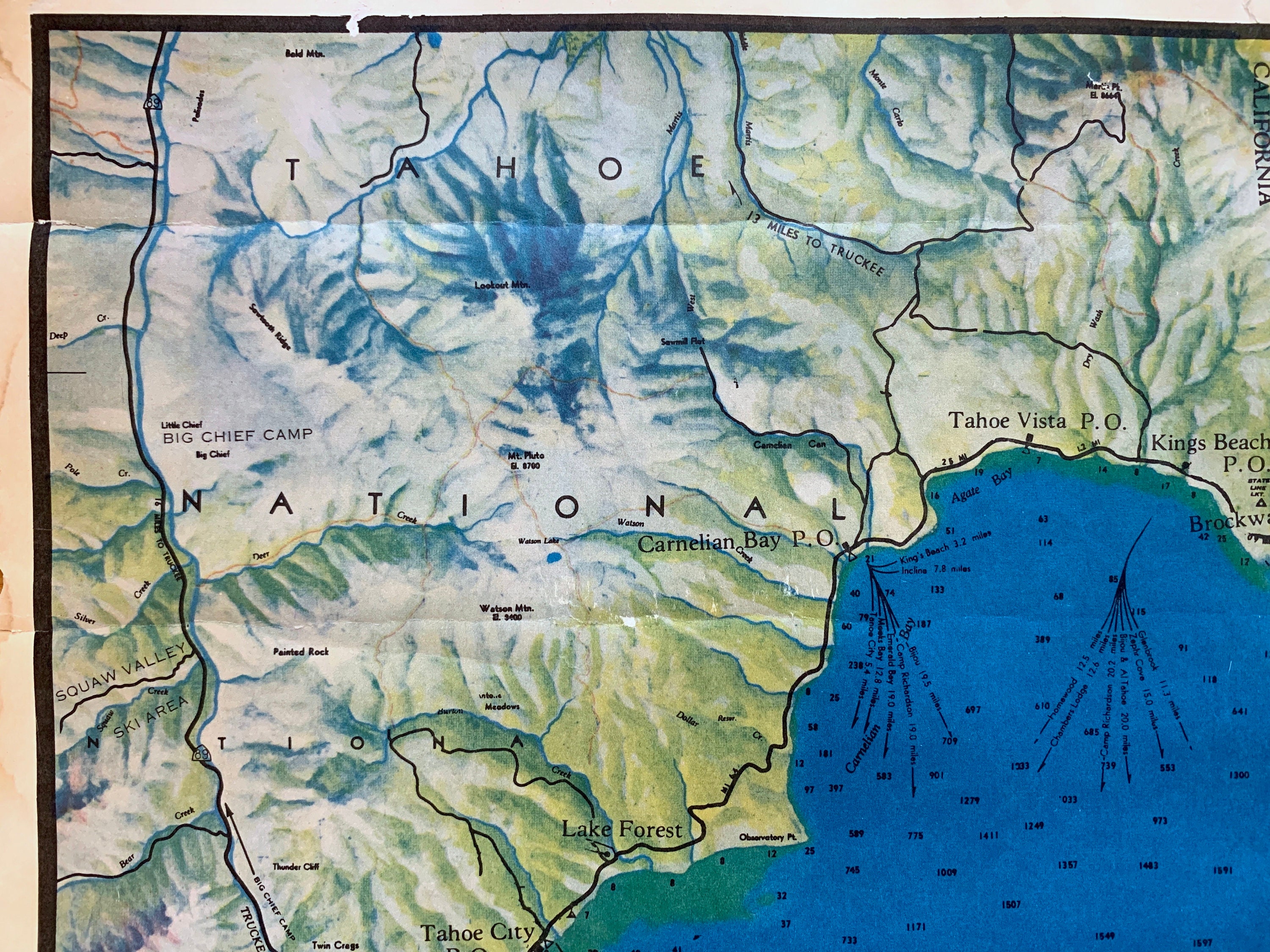 Antique Lake Tahoe, California & Nevada 1947 Geological Tourist Map ...