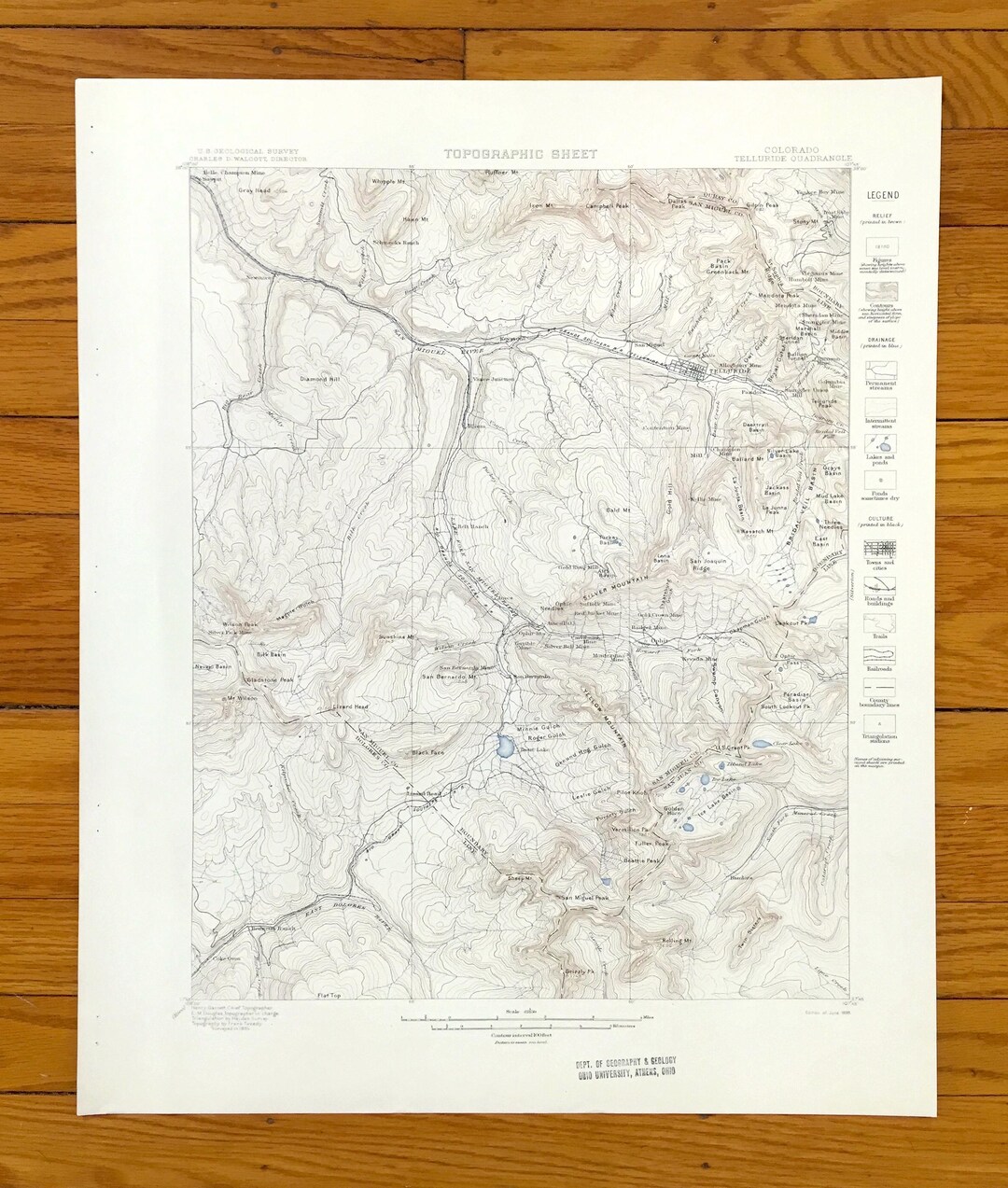 Antique Telluride, Colorado 1898 US Geological Survey Topographic Map ...