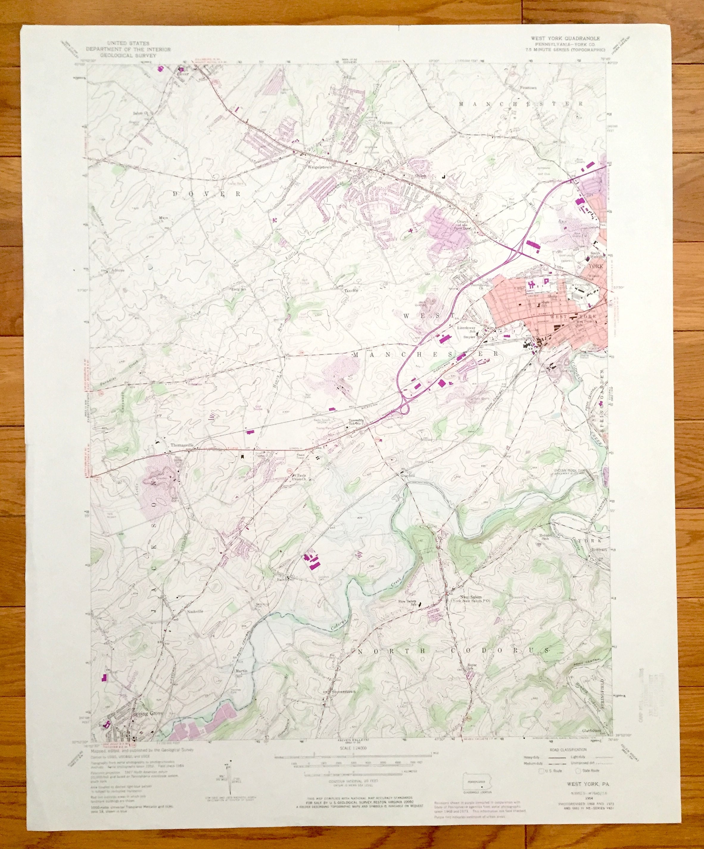 Antique West York, Pennsylvania 1954 US Geological Survey Topographic ...