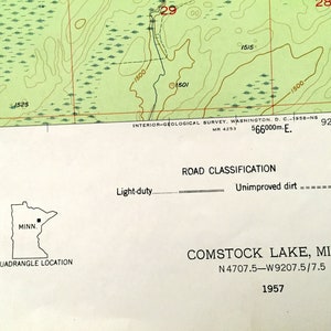 Antique Comstock Lake, Minnesota 1957 US Geological Survey Topographic ...