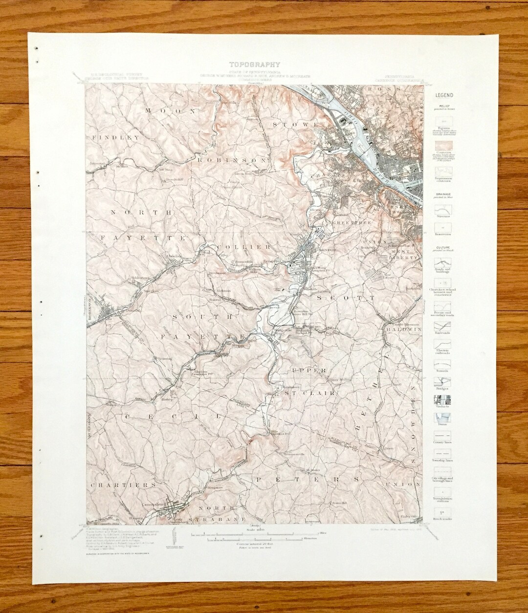 Antique Carnegie, Pennsylvania 1906 US Geological Survey Topographic ...