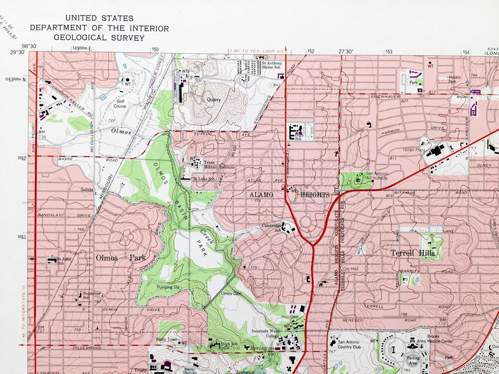 Antique San Antonio East, Texas 1967 US Geological Survey Topographic ...