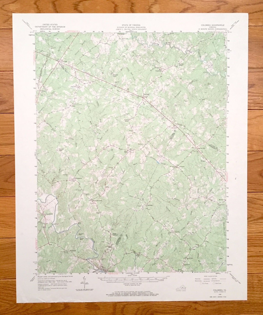 Antique Columbia, Virginia 1960 US Geological Survey Topographic Map ...