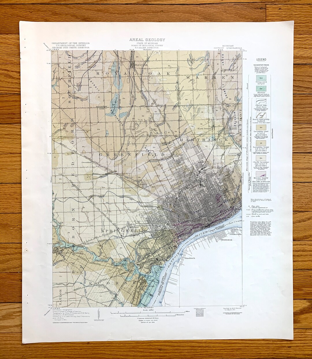 Antique Detroit, Michigan 1916 US Geological Survey Topographic Map ...