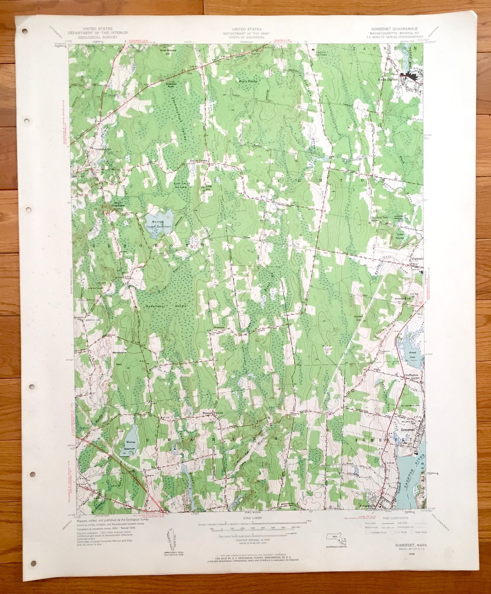 Antique Somerset, Massachusetts 1943 US Geological Survey Topographic ...